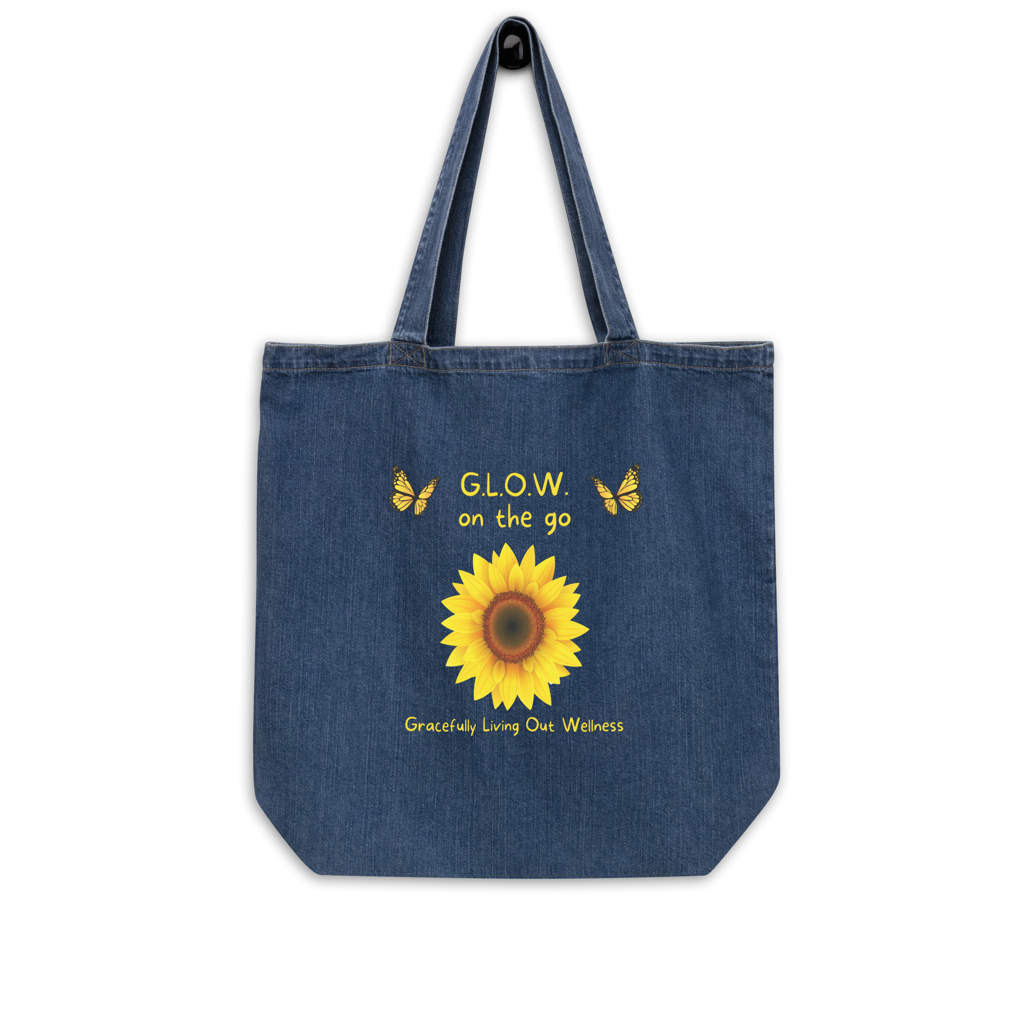 Organic Denim Tote Bag – “G.L.O.W. On The Go” - Ample Health & Wellness